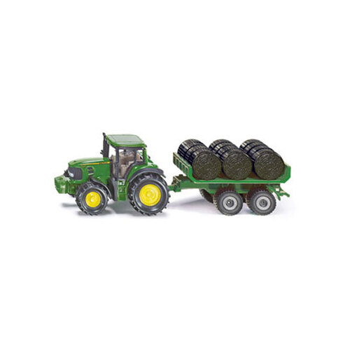 John Deere 7530 Tractor with Hay Trailer and Bales